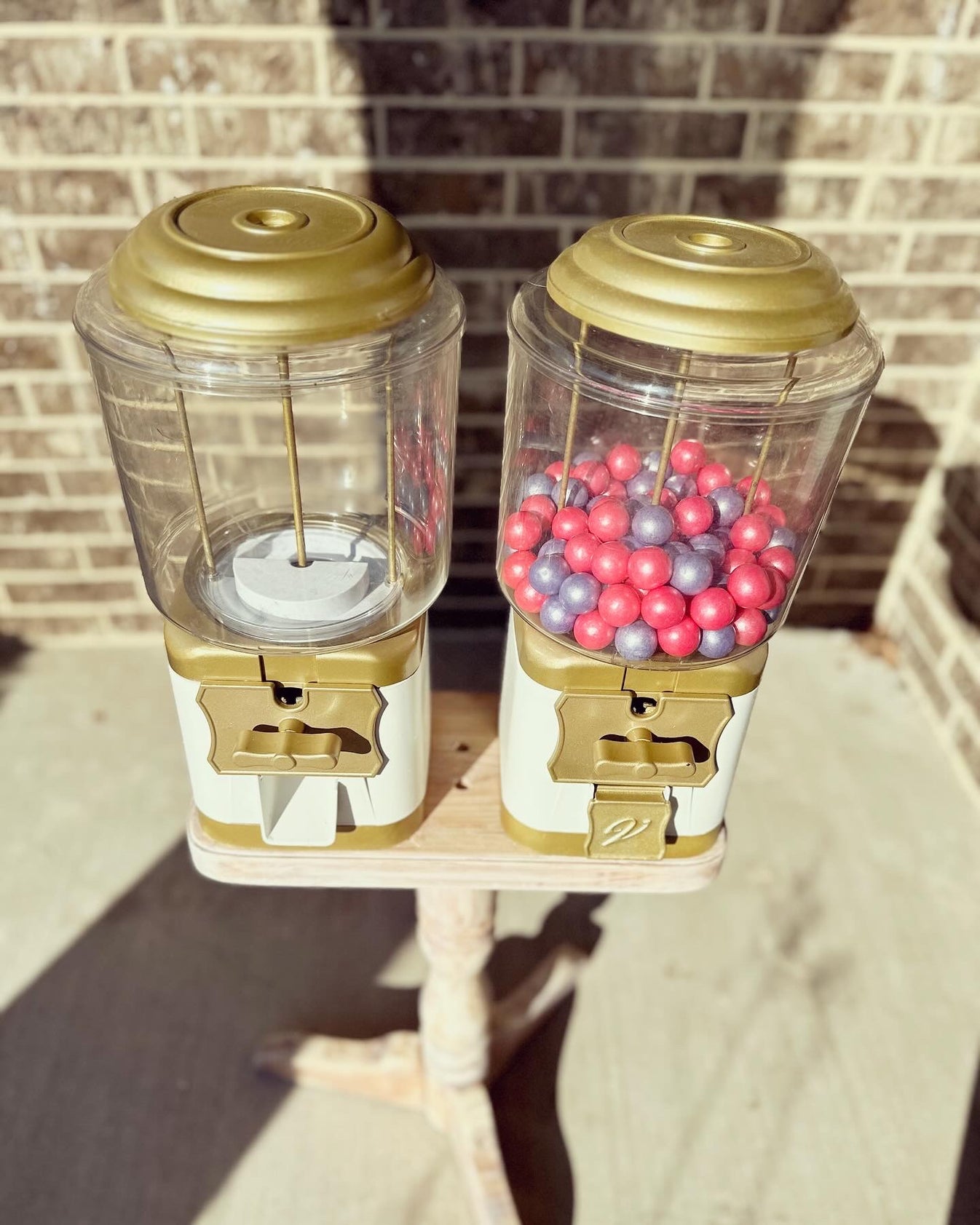 Refurbished Double Gumball Machine with Wood Stand – Loved & Glossed