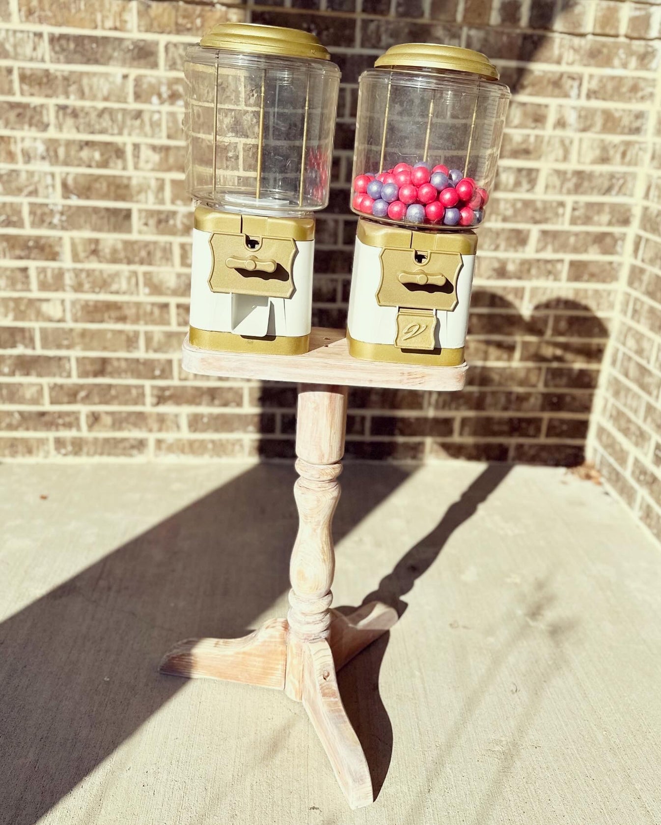 Refurbished Double Gumball Machine with Wood Stand – Loved & Glossed