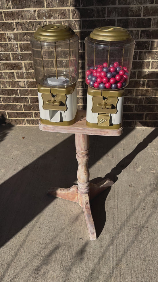 Refurbished Double Gumball Machine with Wood Stand – Loved & Glossed